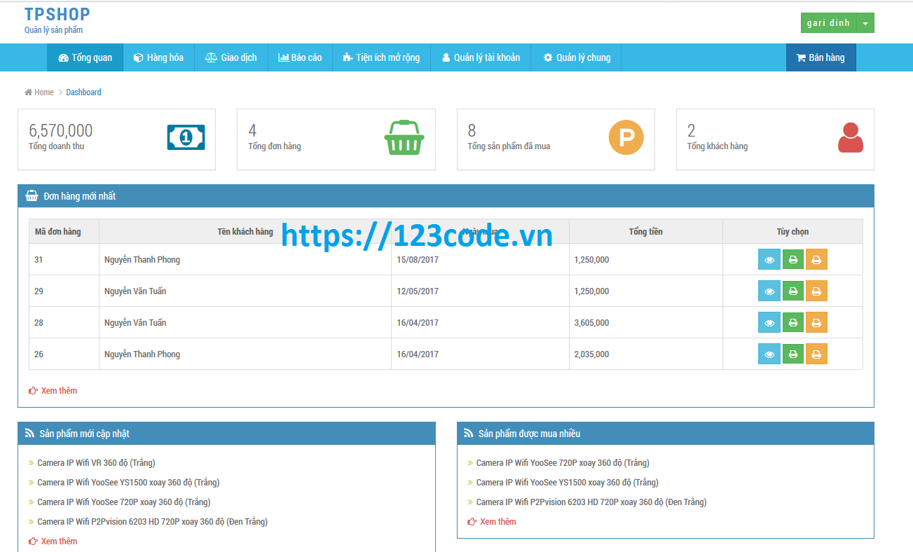 Tải miễn phí source code quản lý sản phẩm viết bằng PHP + MYSQL