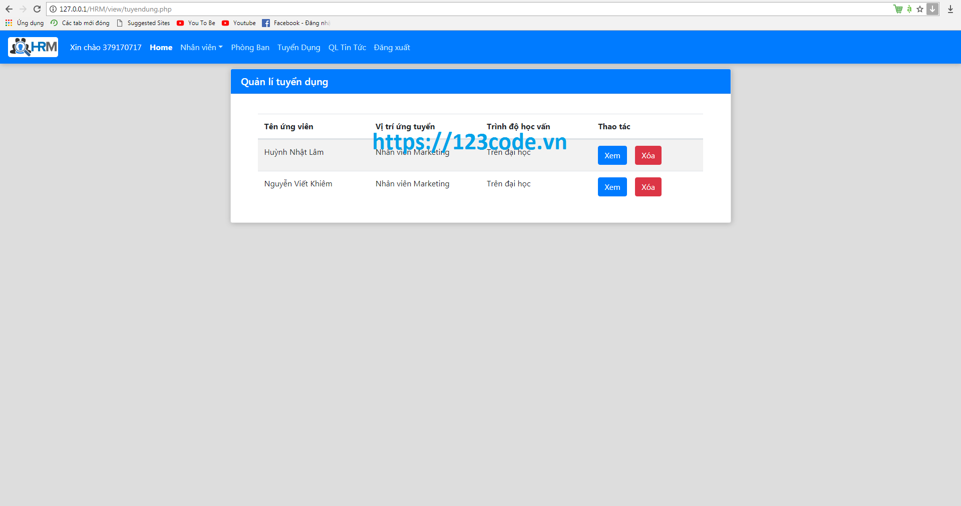 Full source code website tuyển dụng nhân sự php đầy đủ database