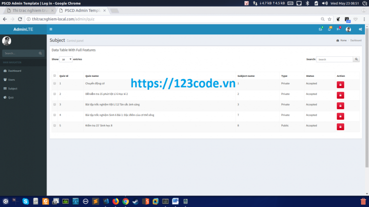 Source code webiste thi trắc nghiêm trực tuyến php có báo cáo
