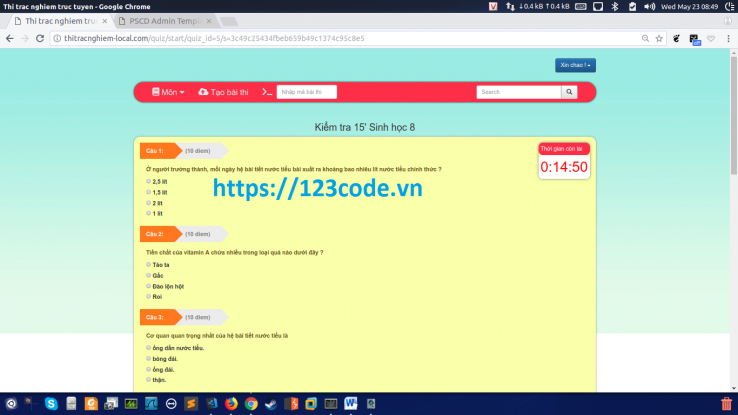 Source code webiste thi trắc nghiêm trực tuyến php có báo cáo