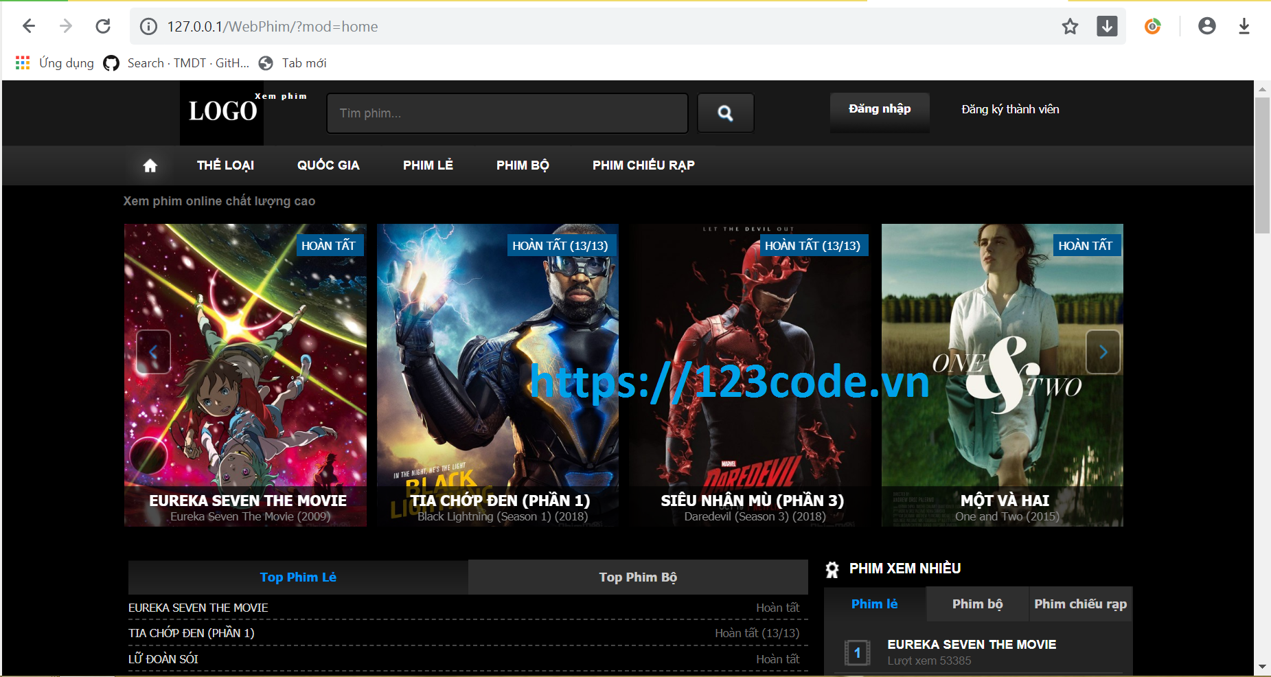 Chia sẻ miễn phí source code website xem phim php full data