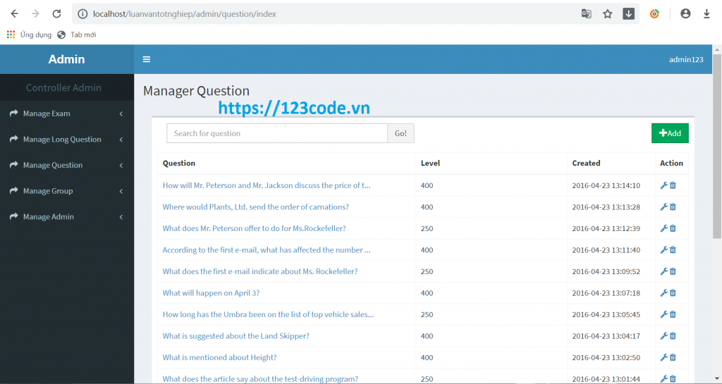 Share source code luyện thi trắc nghiệm tiếng anh php CodeIgniter Framework