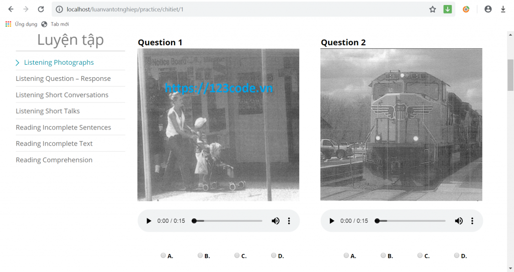 Share source code luyện thi trắc nghiệm tiếng anh php CodeIgniter Framework