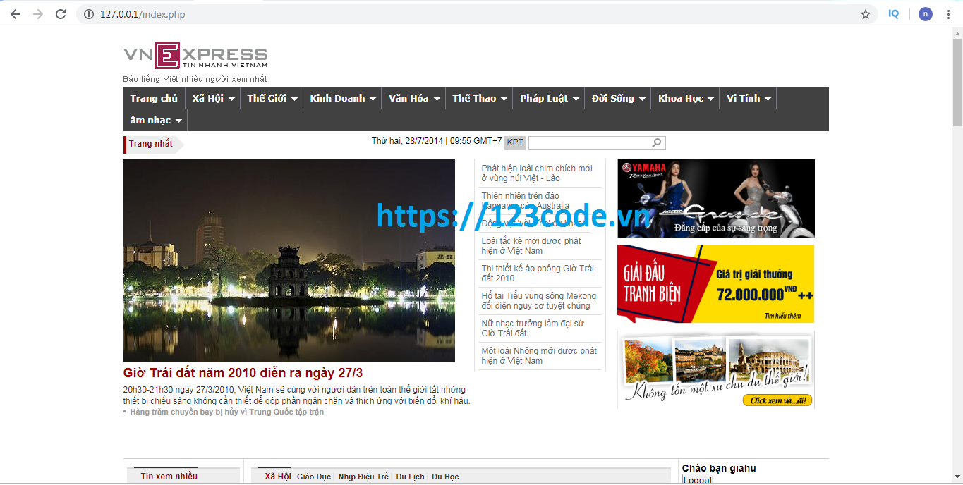 Tải miễn phí source code website tin tức php gần giống VnExpress