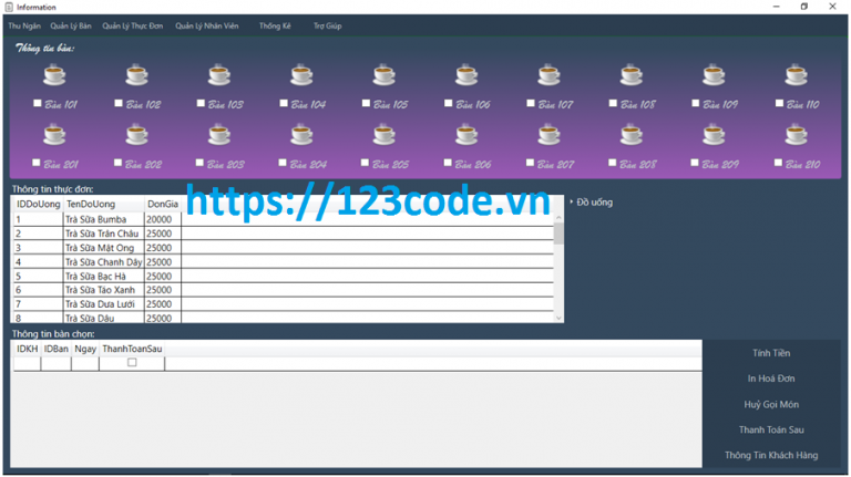 Source code phần mềm quản lý quán cafe c# wpf full báo cáo và data mysql