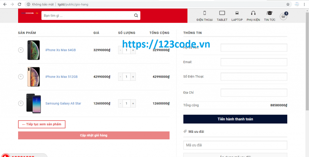 Chia sẻ source code website thương mại điện tử php laravel có báo cáo