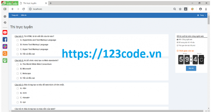 Source code hệ thống thi trắc nghiệm online php có báo cáo