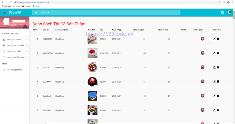 Full source code website bán hoa php thuần kết nối sql