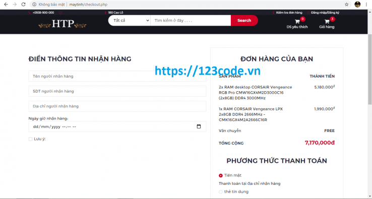 Source code website bán hàng linh kiện máy tính php thuần kết nối sql