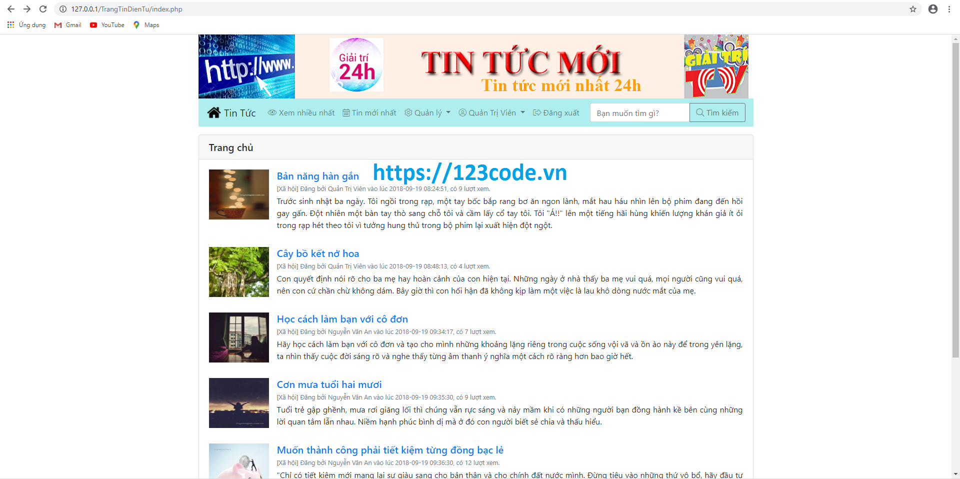 Tải miễn phí source code website tin tức php thuần