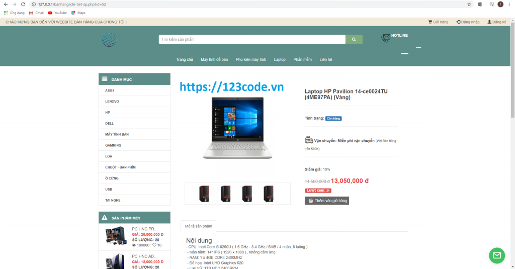 Tải source code website bán hàng máy tính php thuần có báo cáo