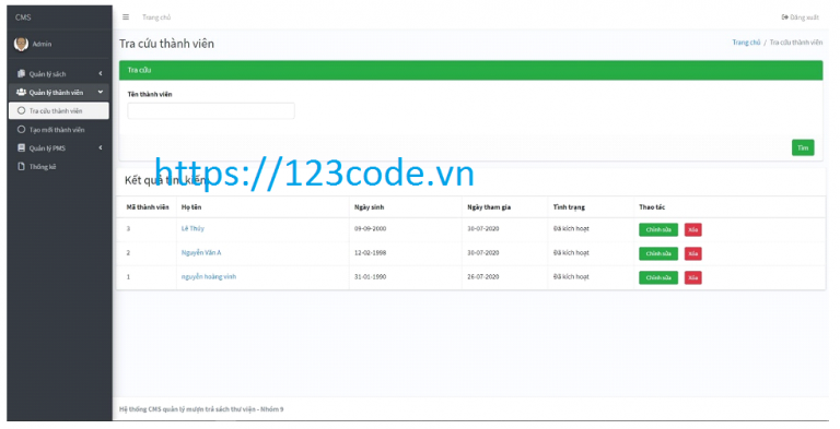 Tải source code website quản lý thư viện php codeigniter có báo cáo