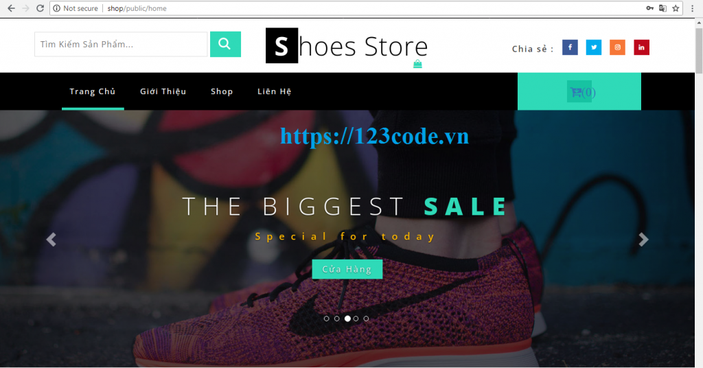 Share source code website bán giầy online php - Laravel có báo cáo